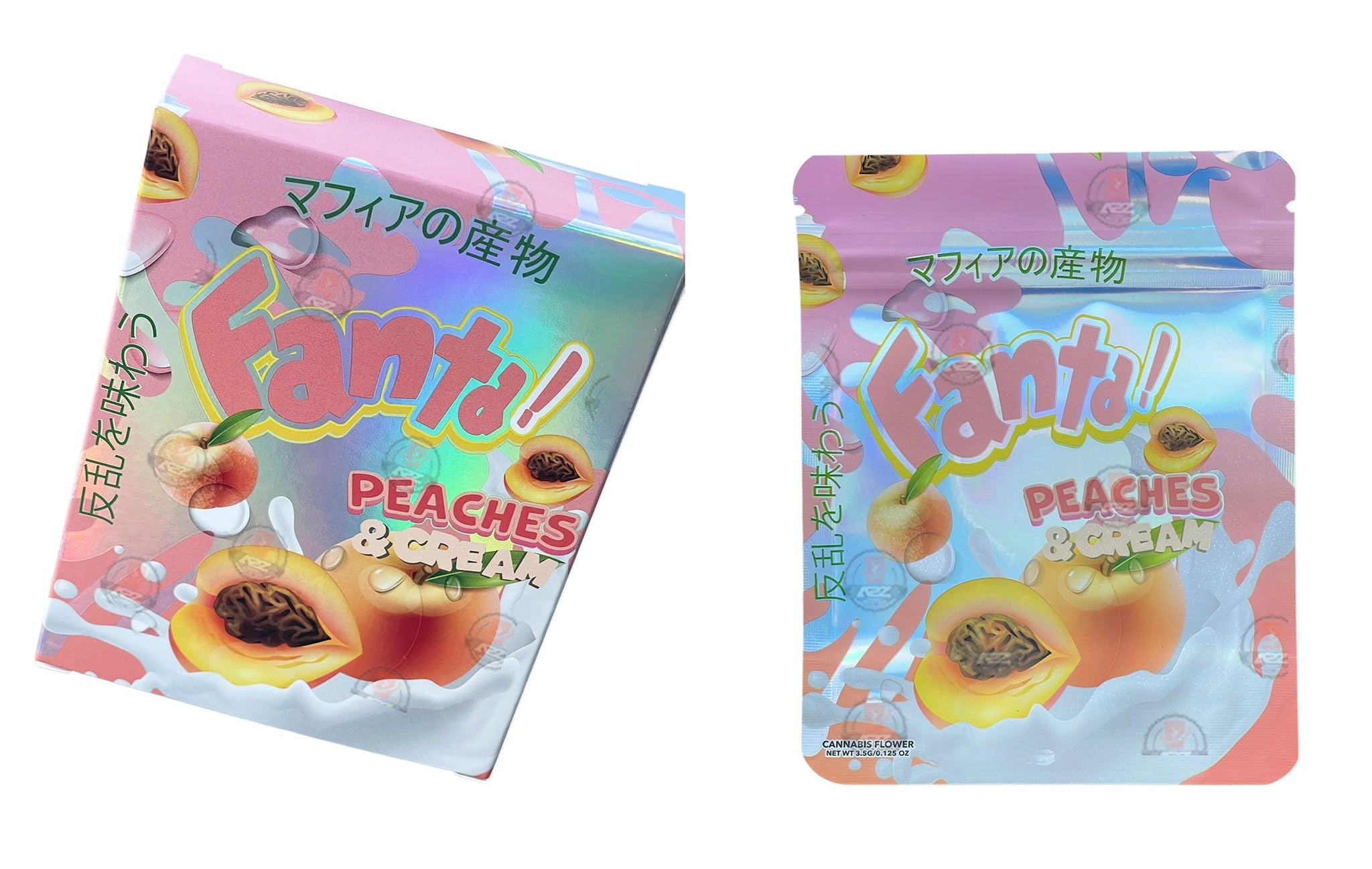 Fanta Peaches & Cream Mylar Bags with Boxes 3.5g Box Packaging Holographic