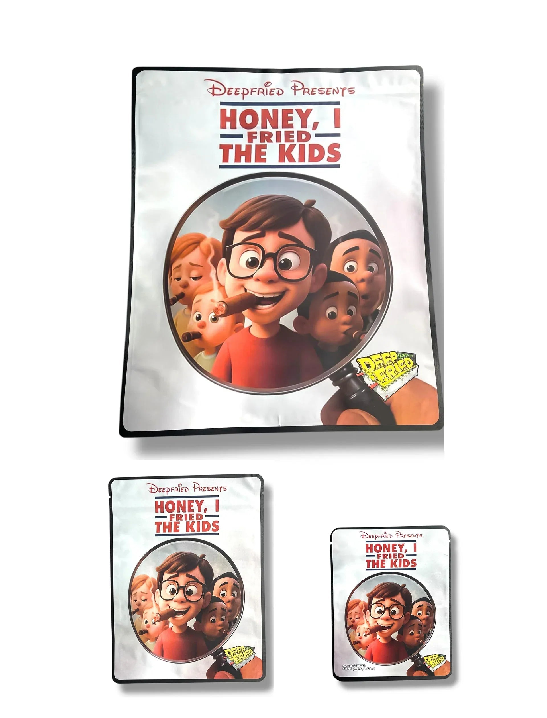 Deep Fried Honey I Fried The Kids Combo Sticker Mylar Bags | 16oz, 1oz
