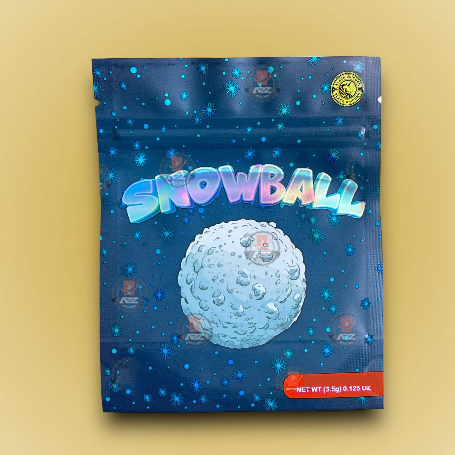 Snowball 3.5g Mylar Bags By Black Unicorn Packaging Only- Holographic